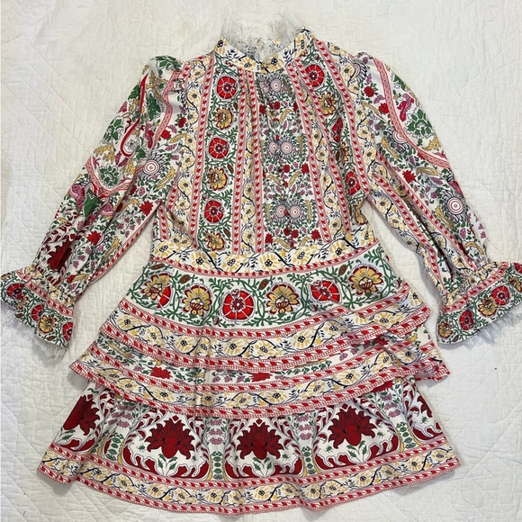 Dalia Macphee | Dresses | Dalia Multicolor Floral Dress With Lace Trim ...